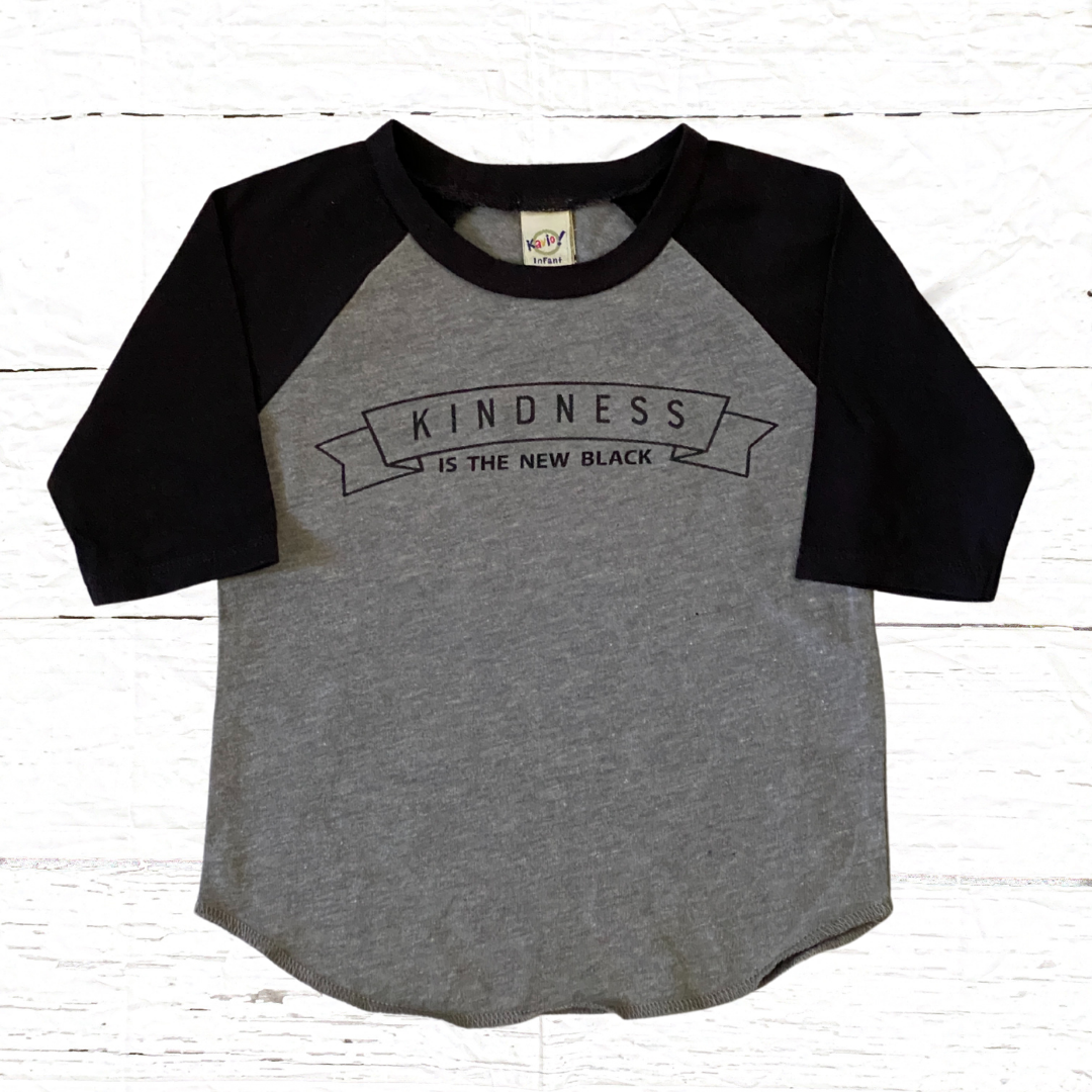 "Kindness is the New Black" baseball style tee – Trendy Bubs